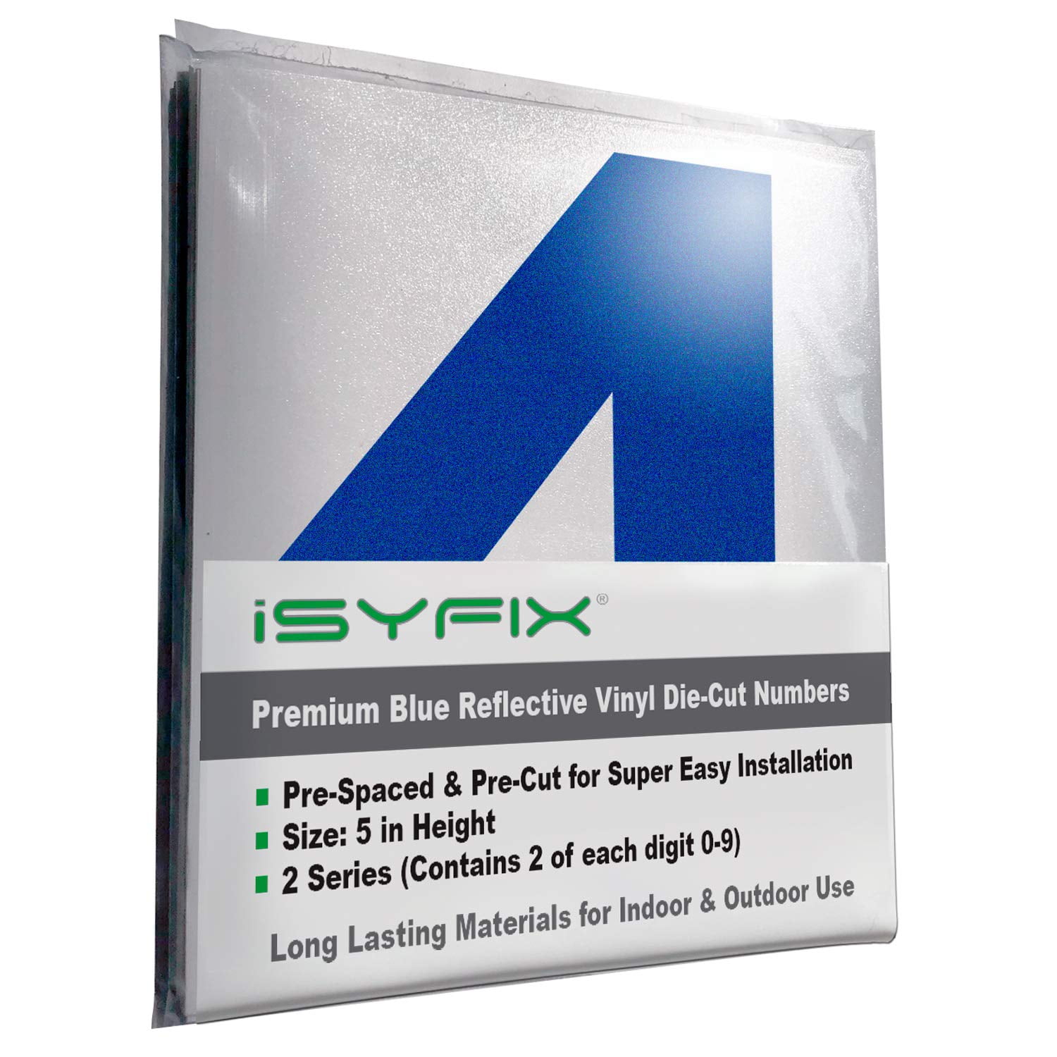 iSYFIX Blue Vinyl Numbers Stickers Reflective - Pre-Spaced, for Mailbox ...