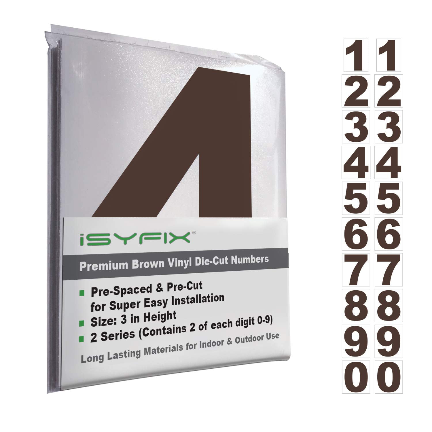 iSYFIX Brown Vinyl Numbers Stickers – 3 Inch Self Adhesive (2 Sets ...