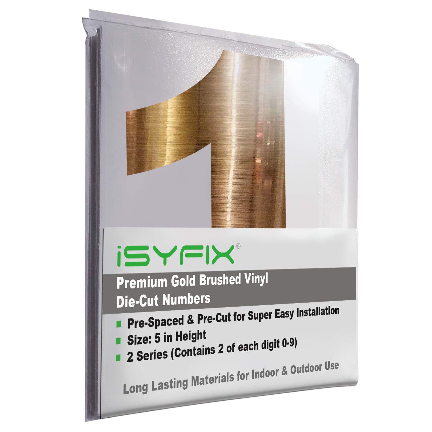 iSYFIX Gold Brushed Vinyl Numbers Stickers – 5 Inch Self Adhesive (2 ...