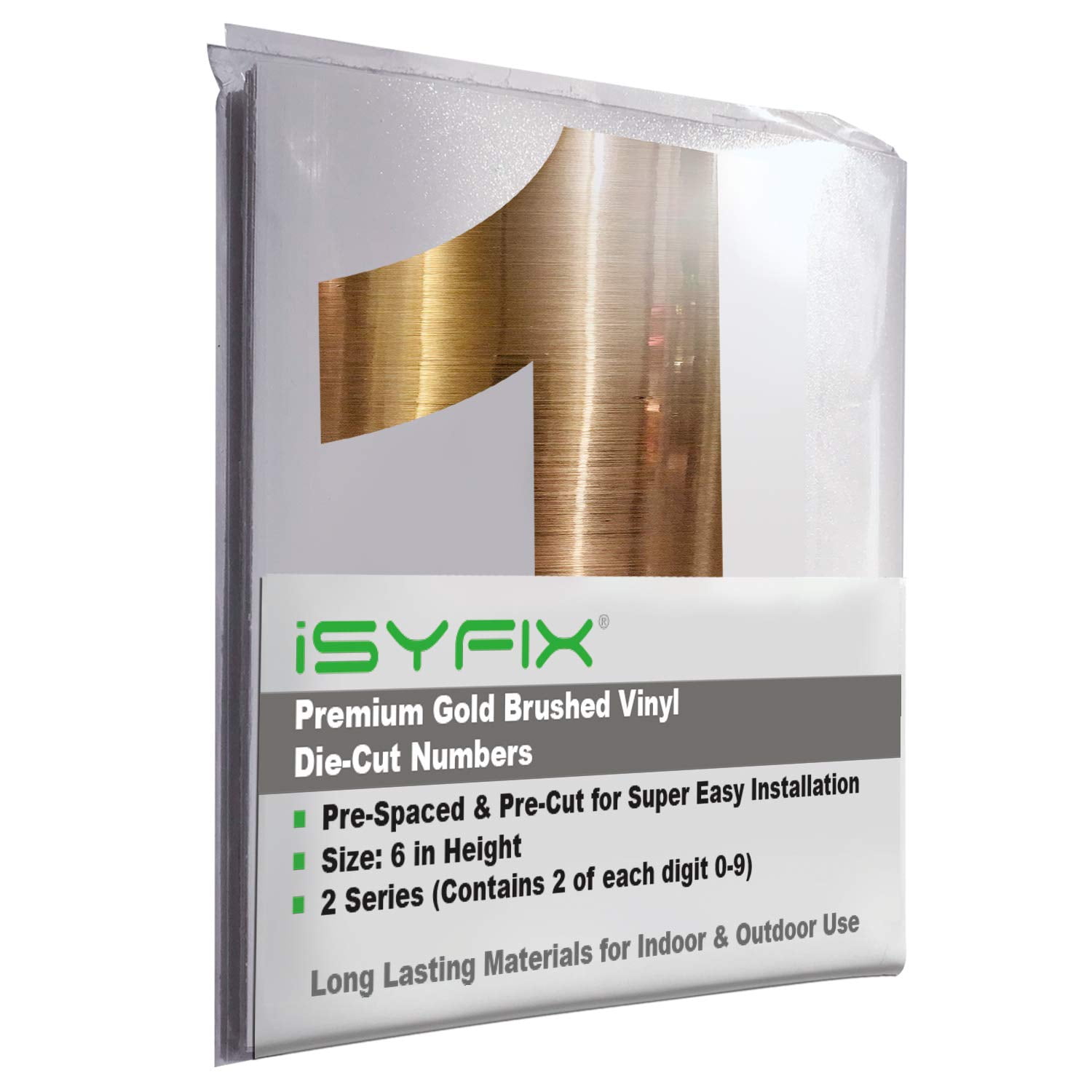 iSYFIX Gold Brushed Vinyl Numbers Stickers – 6 Inch Self Adhesive (2 ...