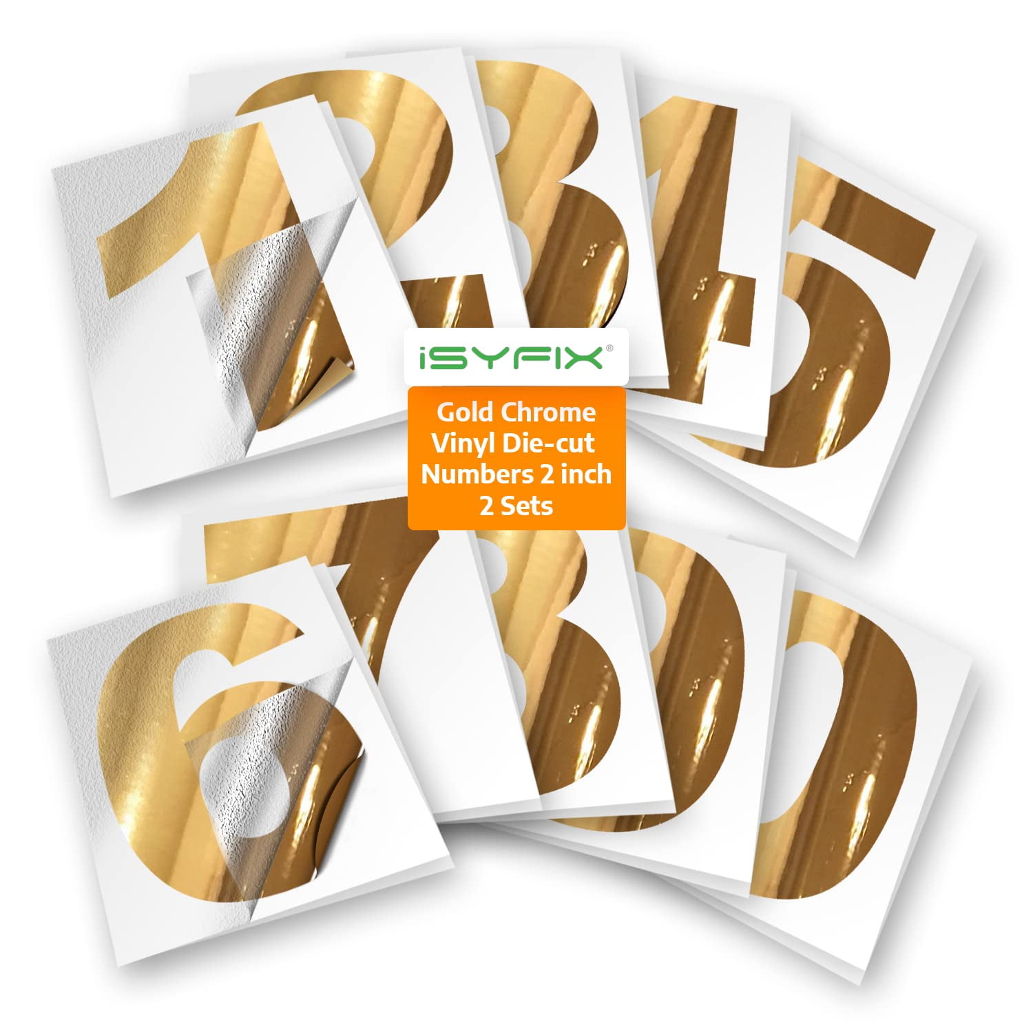 iSYFIX Gold Chrome Vinyl Numbers Stickers - 2 Inch Self Adhesive - 2 ...