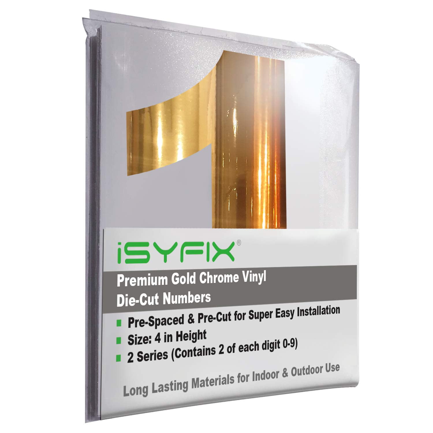 iSYFIX Gold Chrome Vinyl Numbers Stickers - 4 Inch Self Adhesive - 2 ...