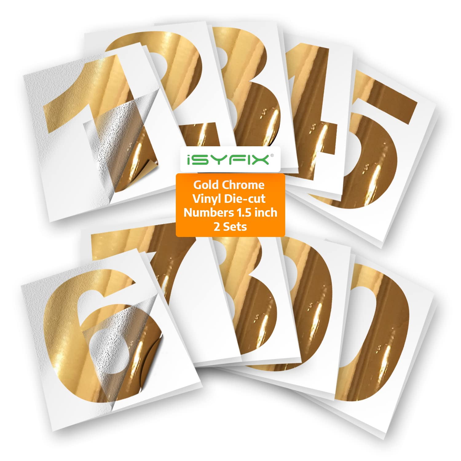 iSYFIX Gold Chrome Vinyl Numbers Stickers - Pre-Spaced, for Mailbox ...