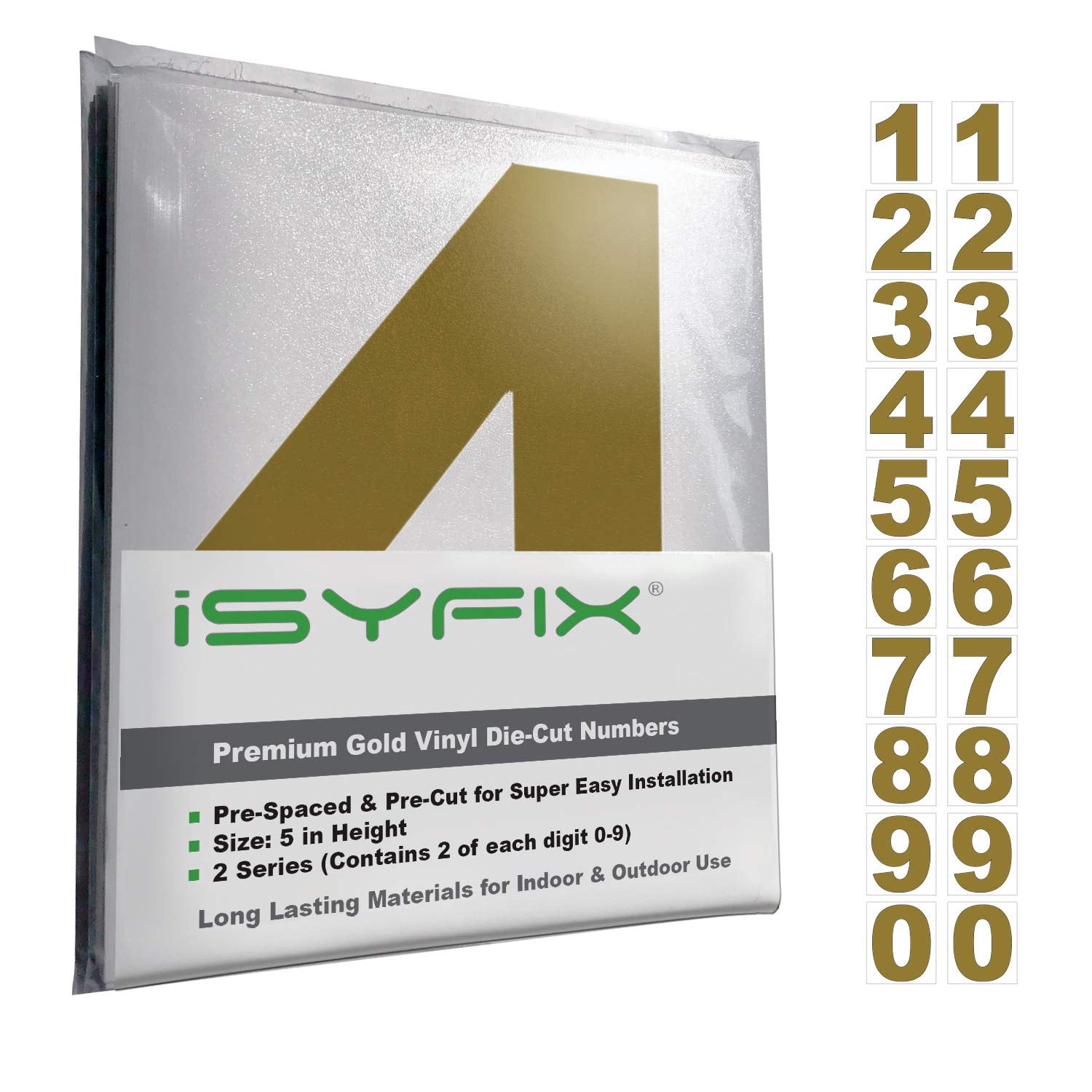 iSYFIX Gold Vinyl Numbers Stickers - 5 Inch Self Adhesive 2 Sets ...