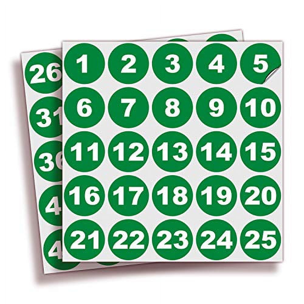 iSYFIX Green Consecutive Number Stickers â€“ 1 to 50, 1.5-inch, 1 Set â€“ Vinyl Self Adhesive ...