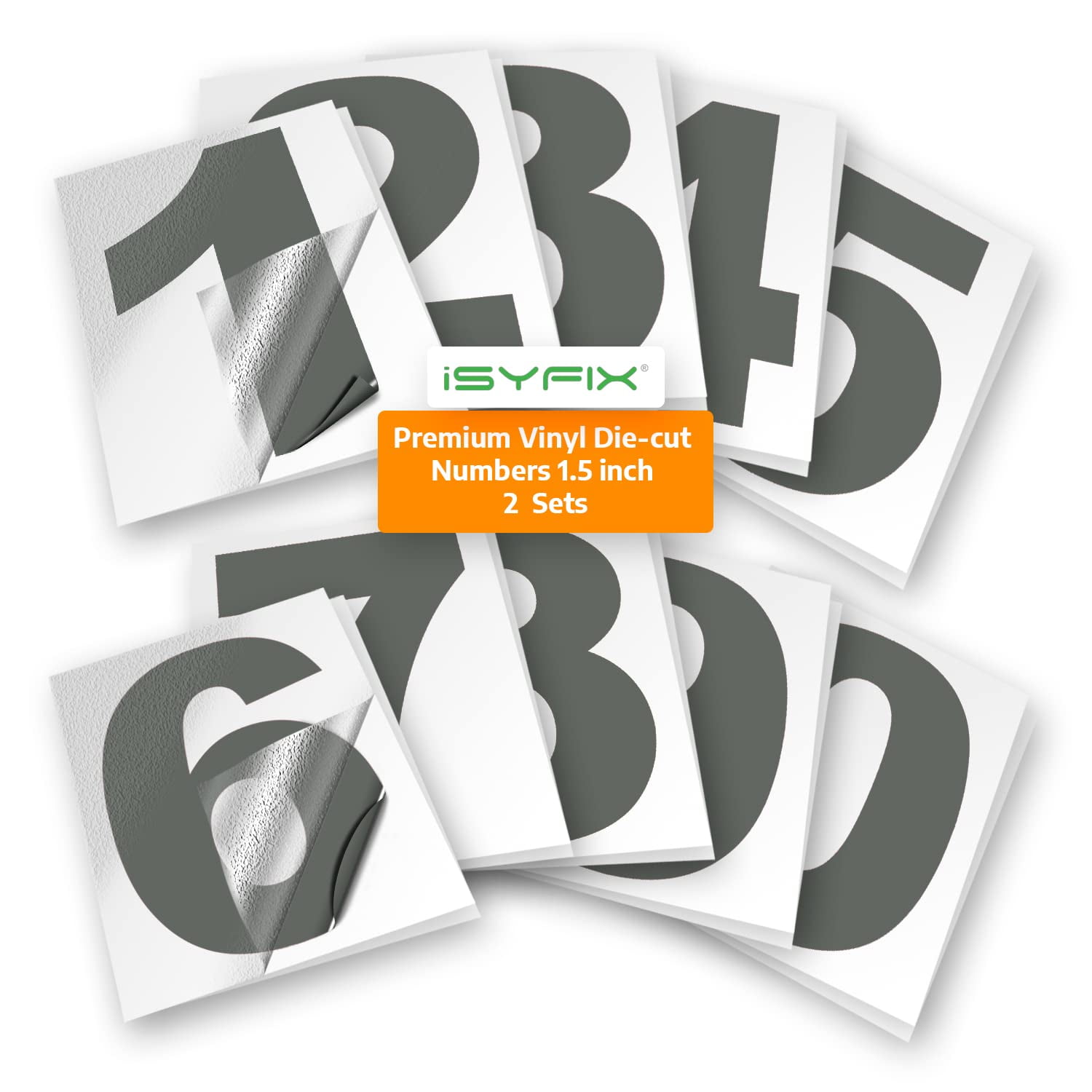 iSYFIX Grey Vinyl Numbers Stickers - 1.5 Inch Self Adhesive 2 Sets ...