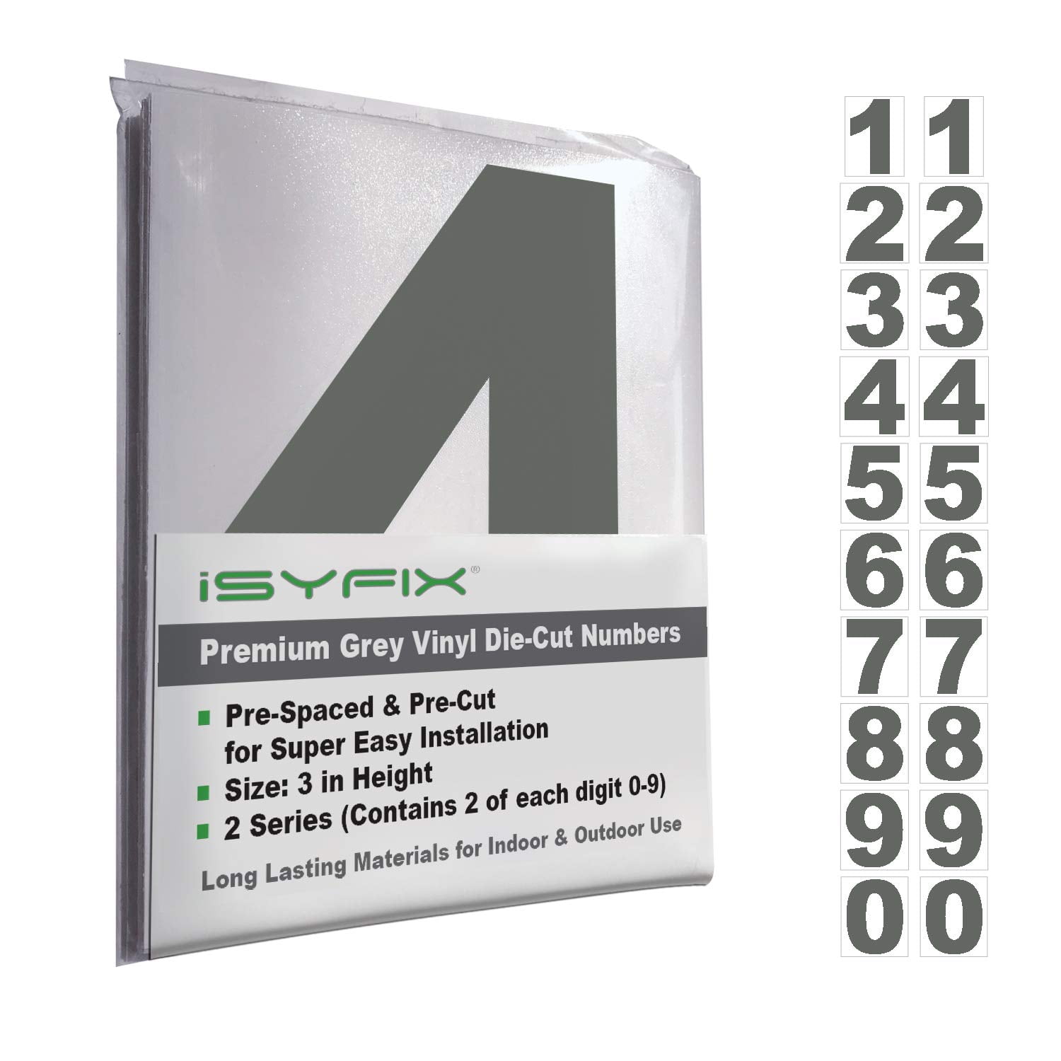 iSYFIX Grey Vinyl Numbers Stickers – 3 Inch Self Adhesive (2 Sets ...