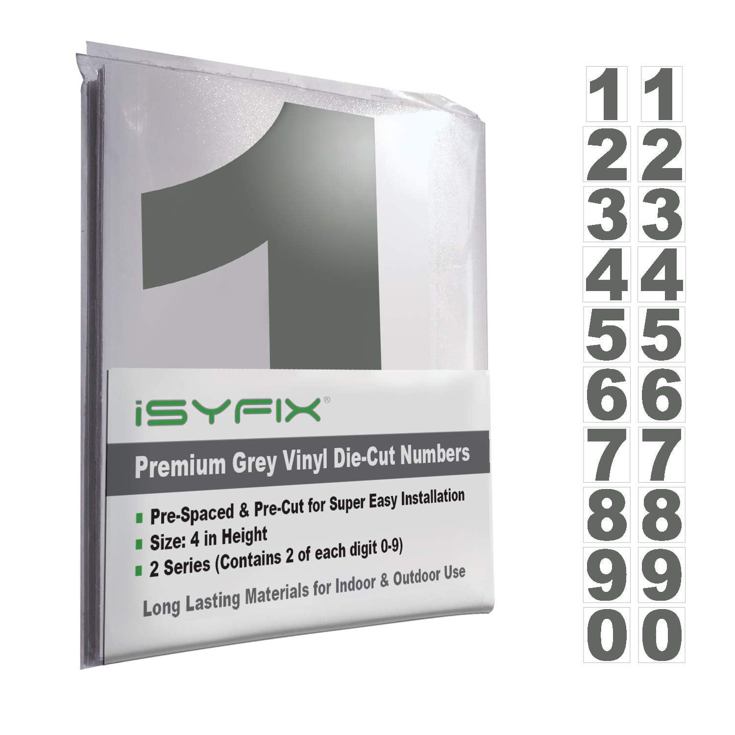 iSYFIX Grey Vinyl Numbers Stickers - 4 Inch Self Adhesive 2 Sets ...