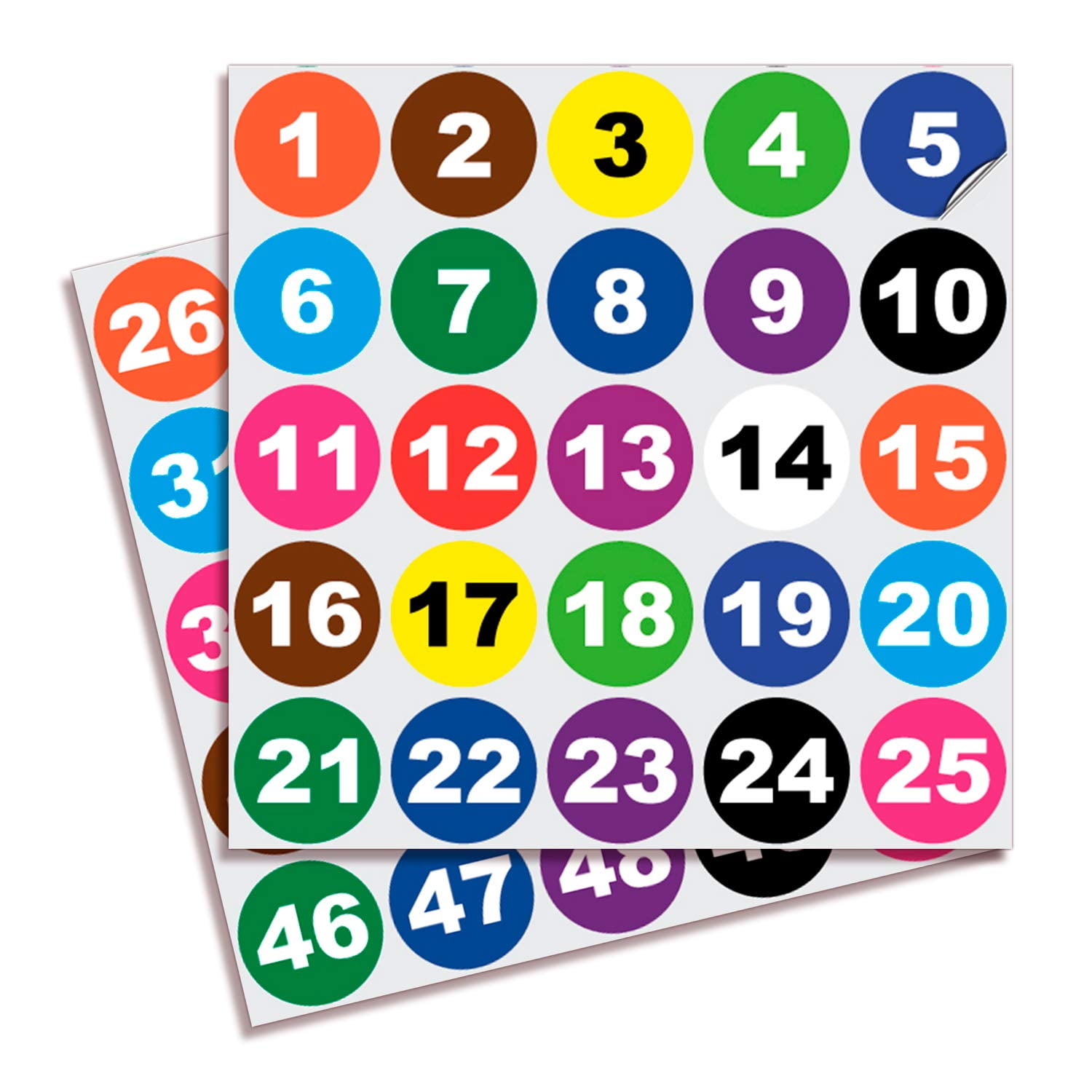 iSYFIX Multicolor Consecutive Number Stickers – 1 to 50, 1.5-inch, 1 ...