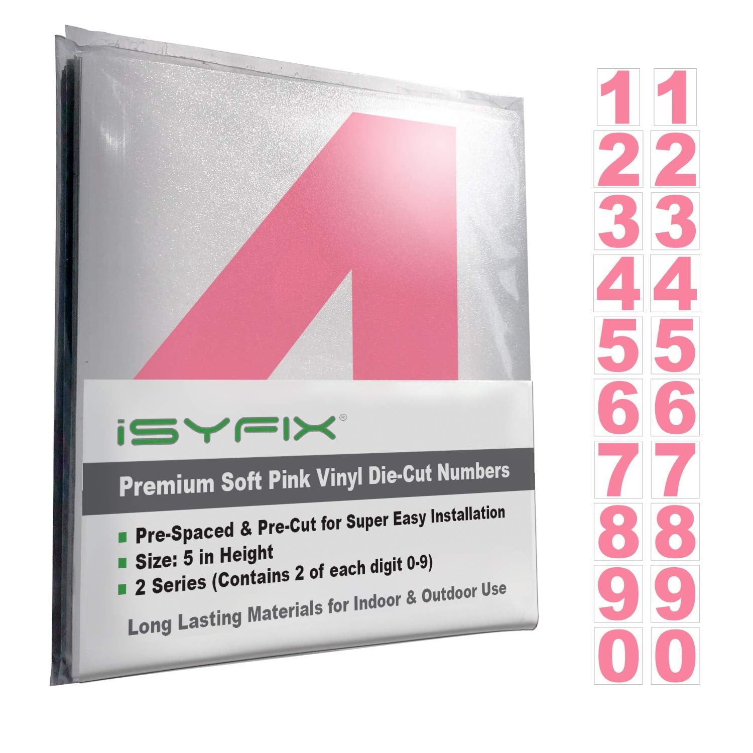 iSYFIX Pink Vinyl Numbers Stickers – 5 Inch Self Adhesive (2 Sets ...