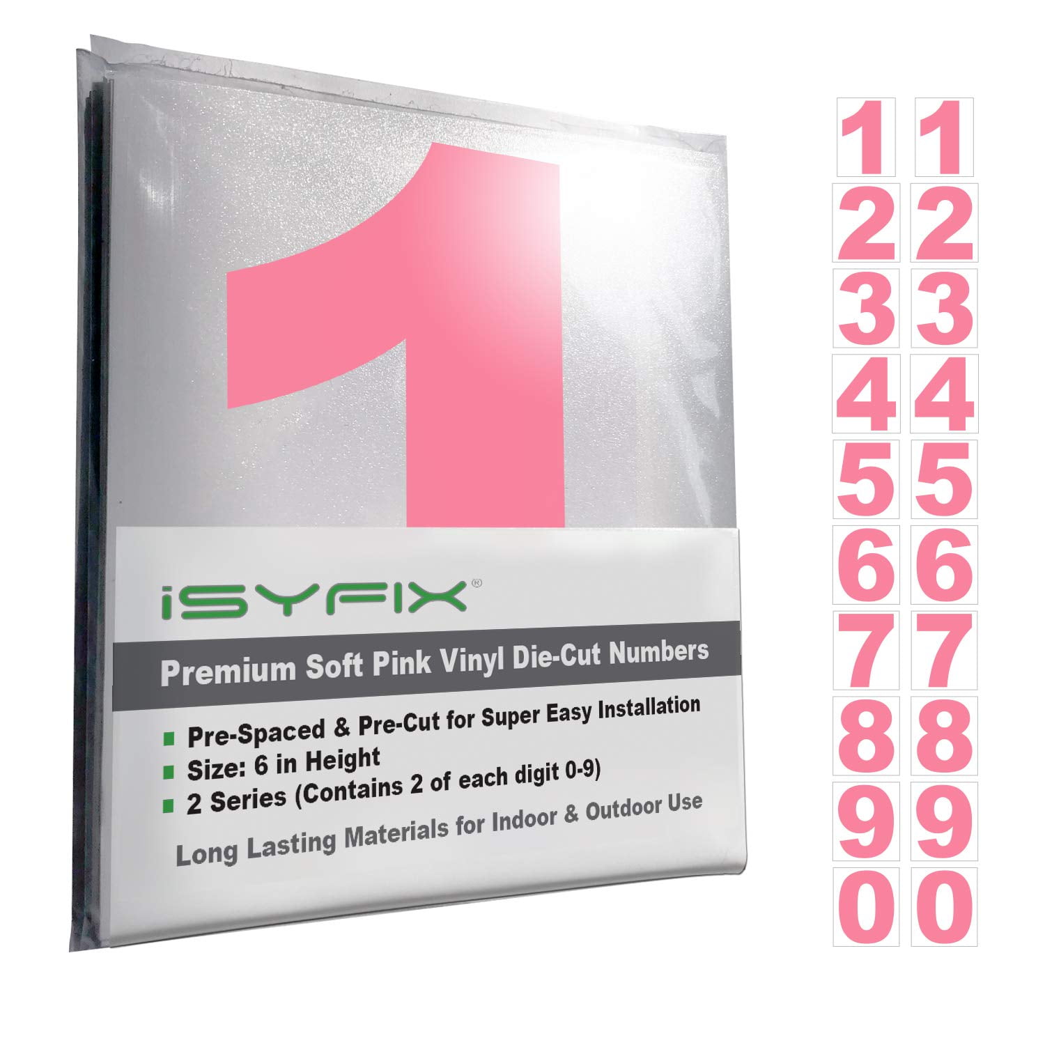 iSYFIX Pink Vinyl Numbers Stickers – 6 Inch Self Adhesive (2 Sets ...