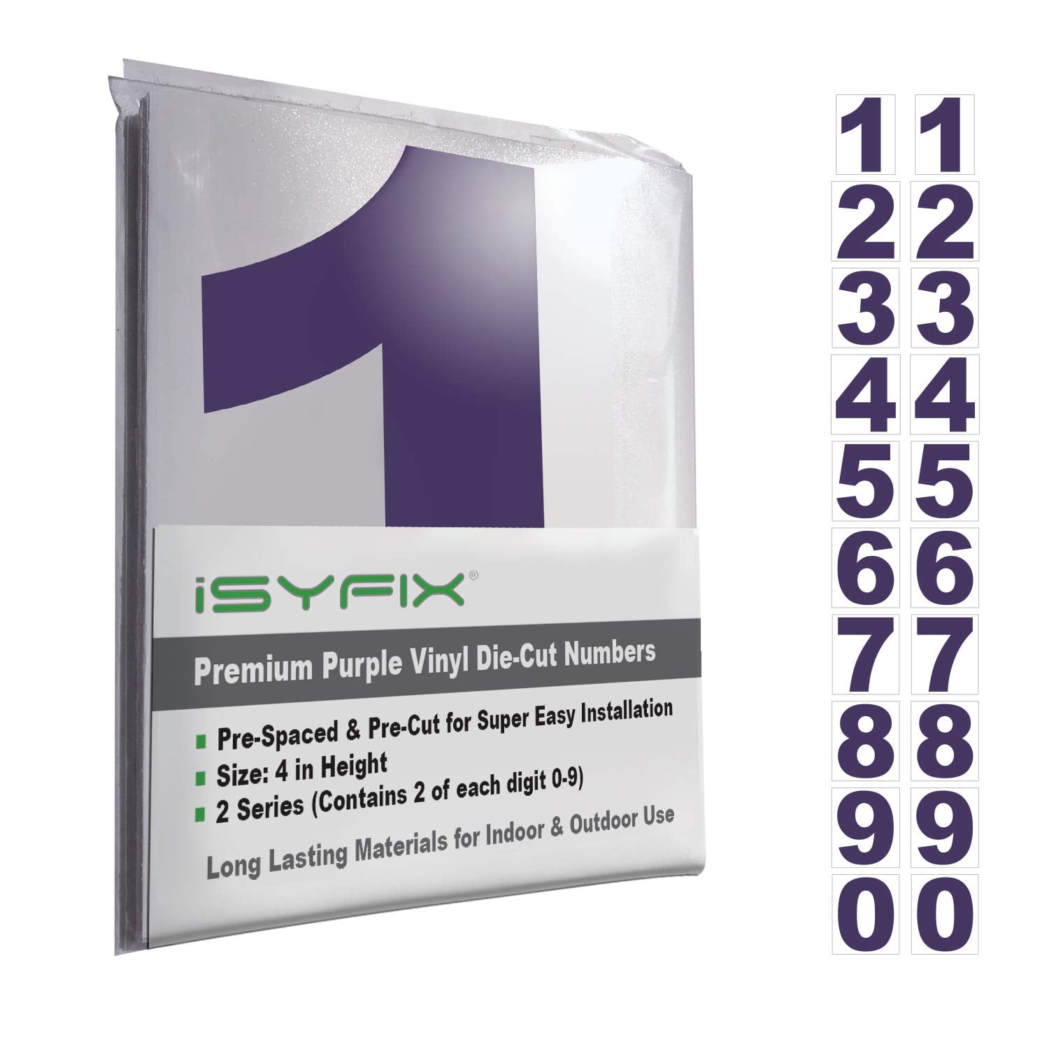 iSYFIX Purple Vinyl Numbers Stickers - 4 Inch Self Adhesive (2 Sets ...