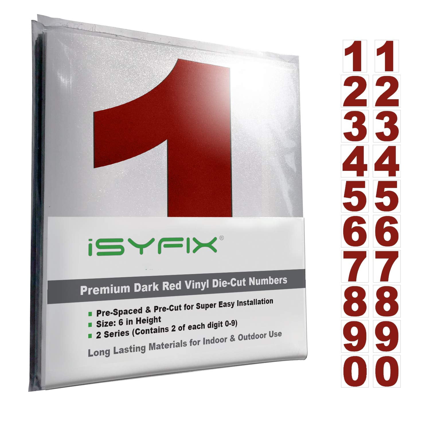 iSYFIX Red Vinyl Numbers Stickers - 6 Inch Self Adhesive (2 Sets ...
