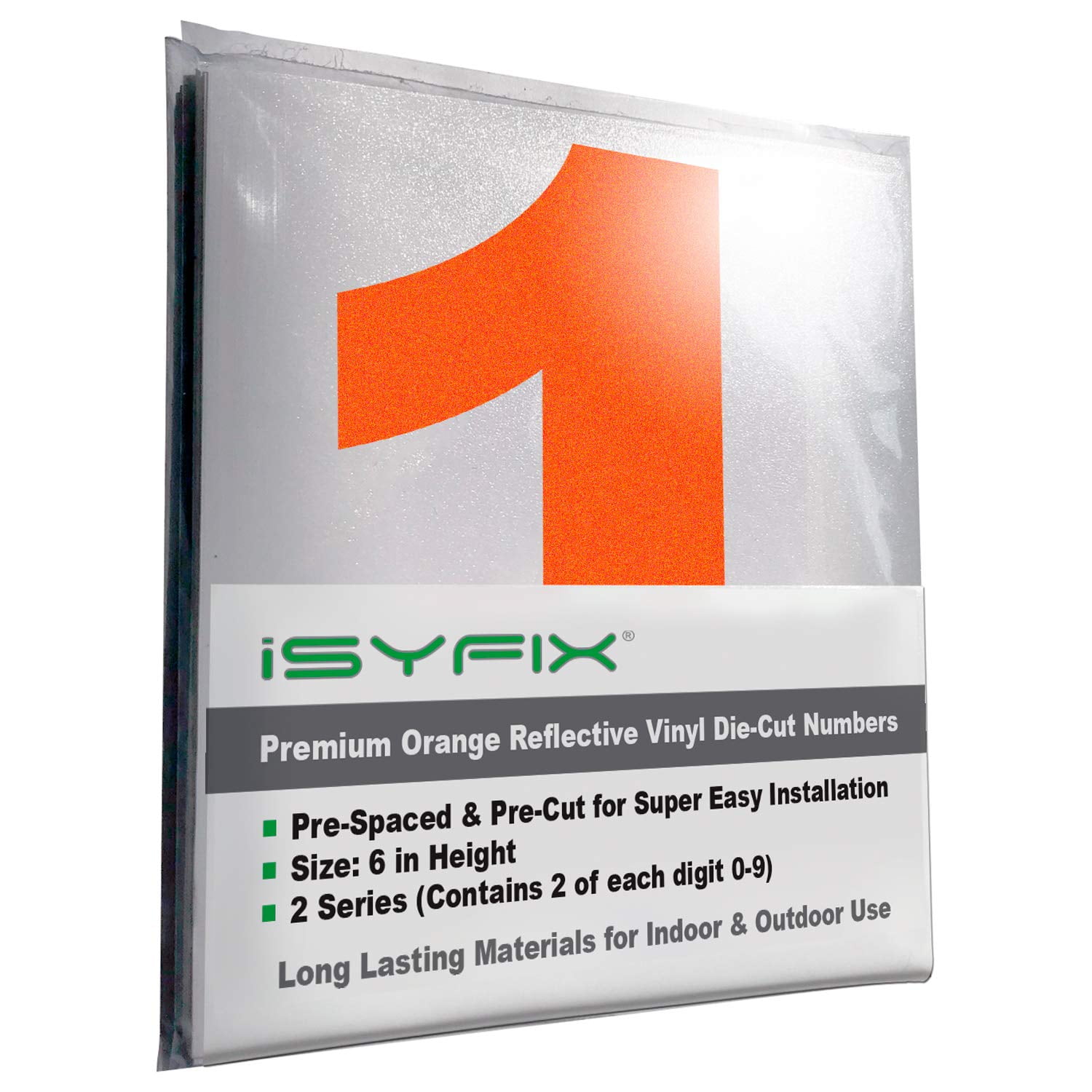 iSYFIX Reflective Orange Vinyl Numbers Stickers – 6 Inch Self Adhesive ...