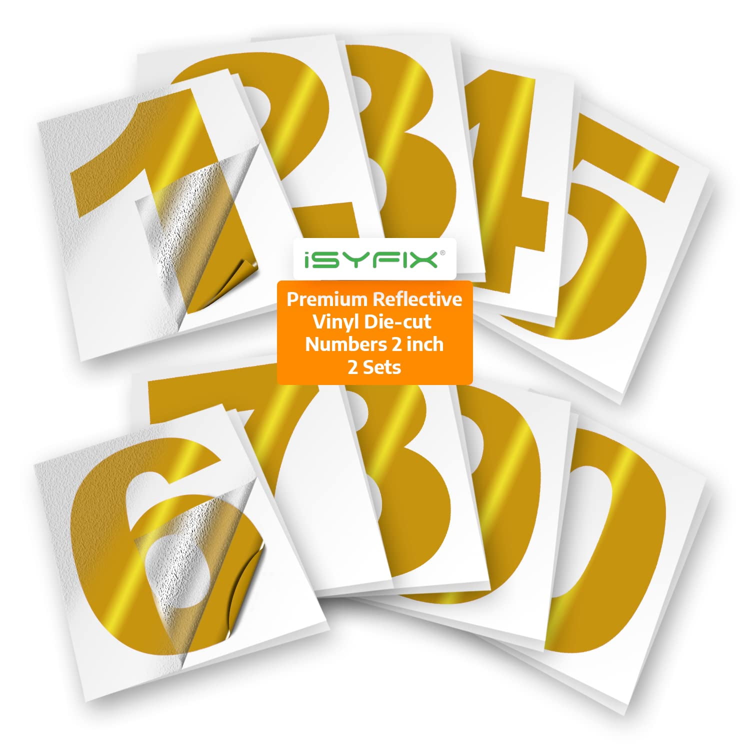 iSYFIX Reflective Yellow Vinyl Numbers Stickers – (2 Sets) 2 Inch ...