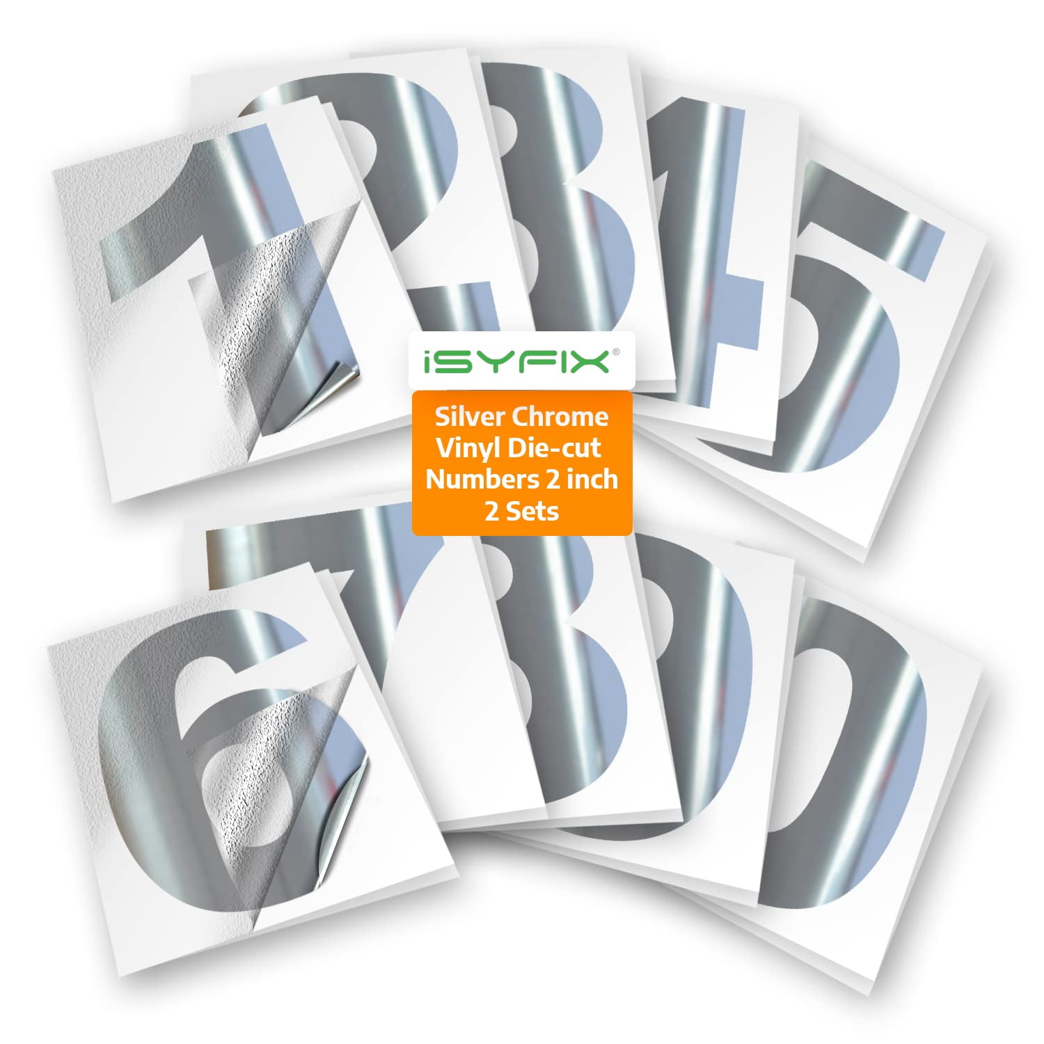 iSYFIX Silver Chrome Vinyl Numbers Stickers – 2 Inch Self Adhesive (2 ...