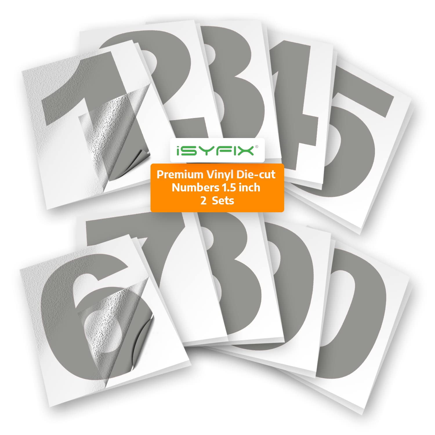 iSYFIX Silver Vinyl Numbers Stickers – 1.5 Inch Self Adhesive (2 Sets ...
