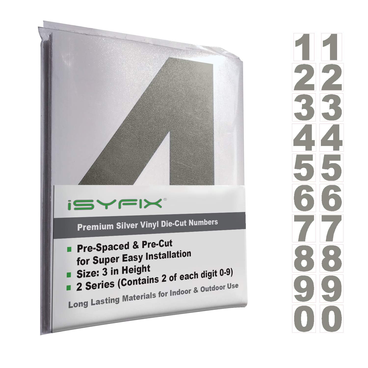 iSYFIX Silver Vinyl Numbers Stickers – 3 Inch Self Adhesive (2 Sets ...