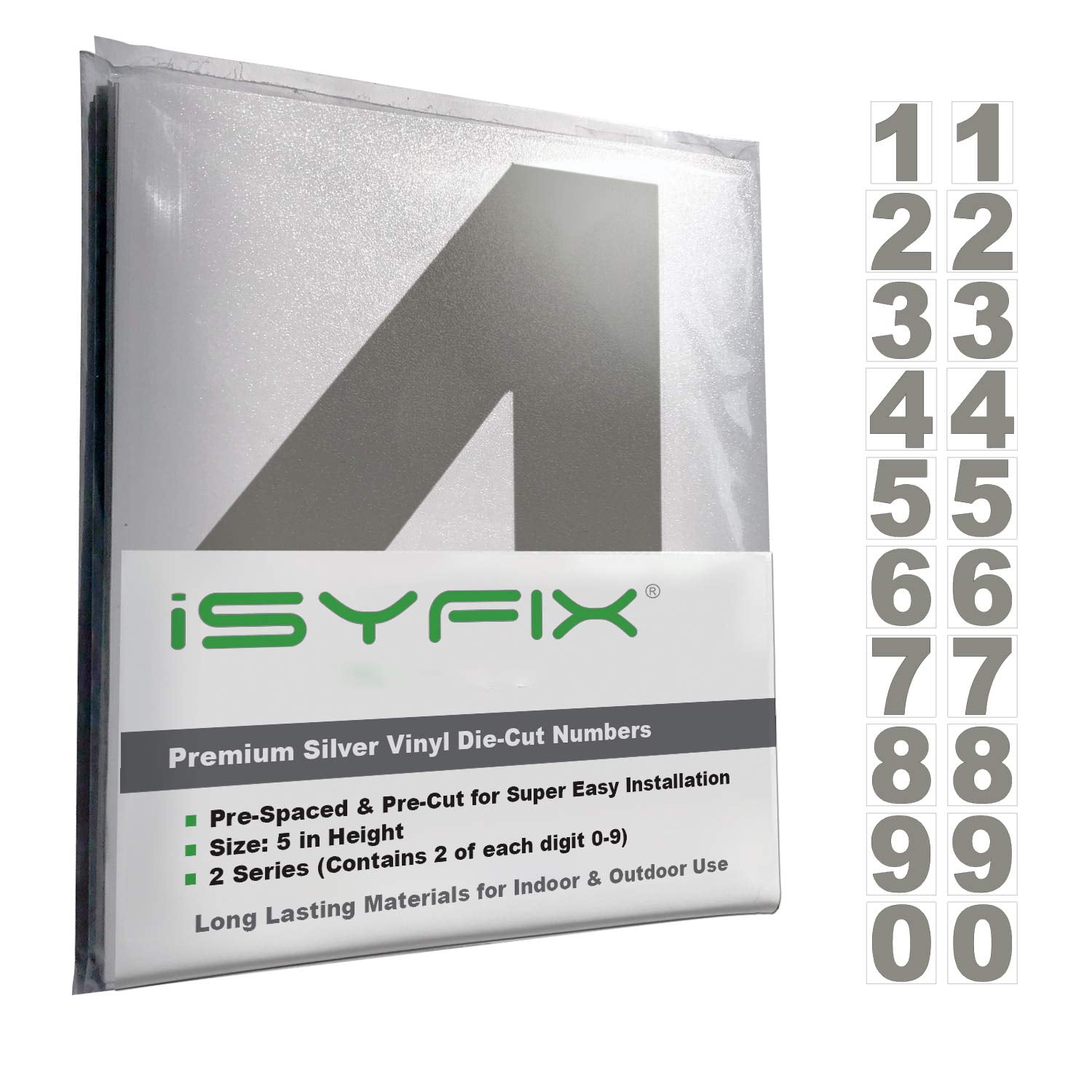 iSYFIX Silver Vinyl Numbers Stickers – 5 Inch Self Adhesive (2 Sets ...