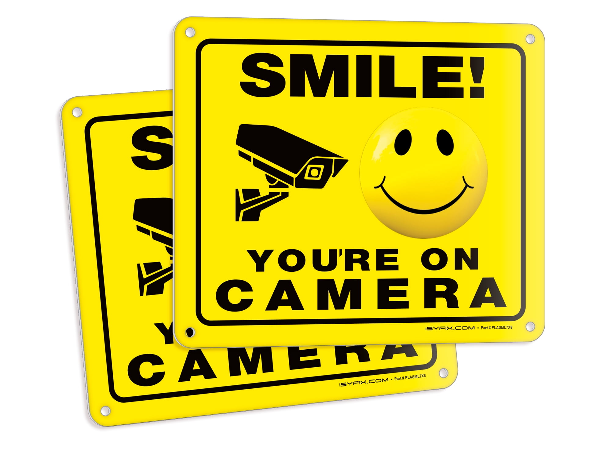 iSYFIX Smile You're on Camera Sign – 2 Pack 7x6 Inch – CCTV Security ...