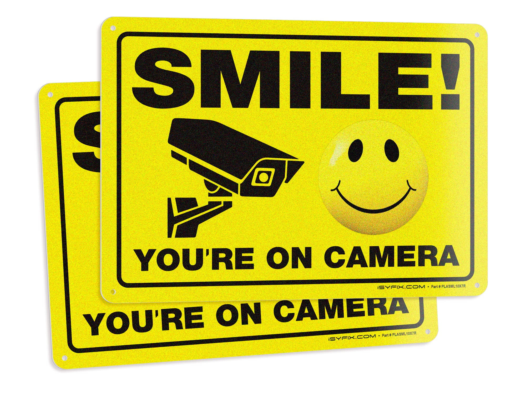 iSYFIX Smile You're on Camera Sign – 2 Pack Reflective 10x7 Inch – CCTV ...