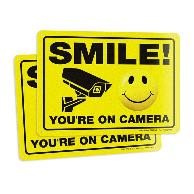 iSYFIX Smile You're on Camera Sign – 2 Pack Reflective 10x7 Inch – CCTV ...