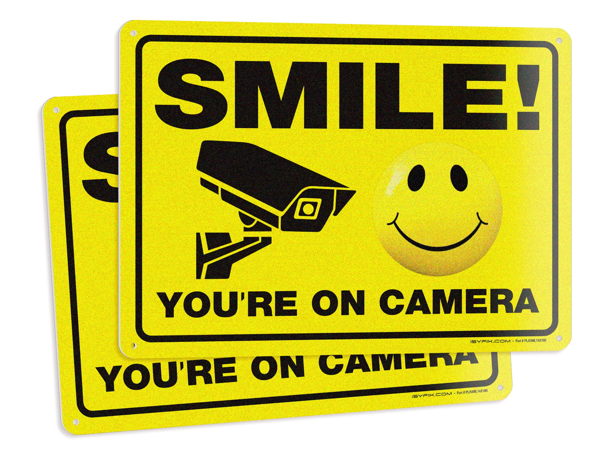 iSYFIX Smile You're on Camera Sign – 2 Pack Reflective 14x10 Inch ...