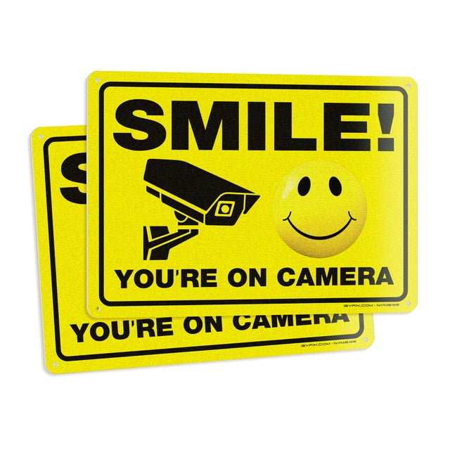 iSYFIX Smile You're on Camera Sign – 2 Pack Reflective 14x10 Inch ...