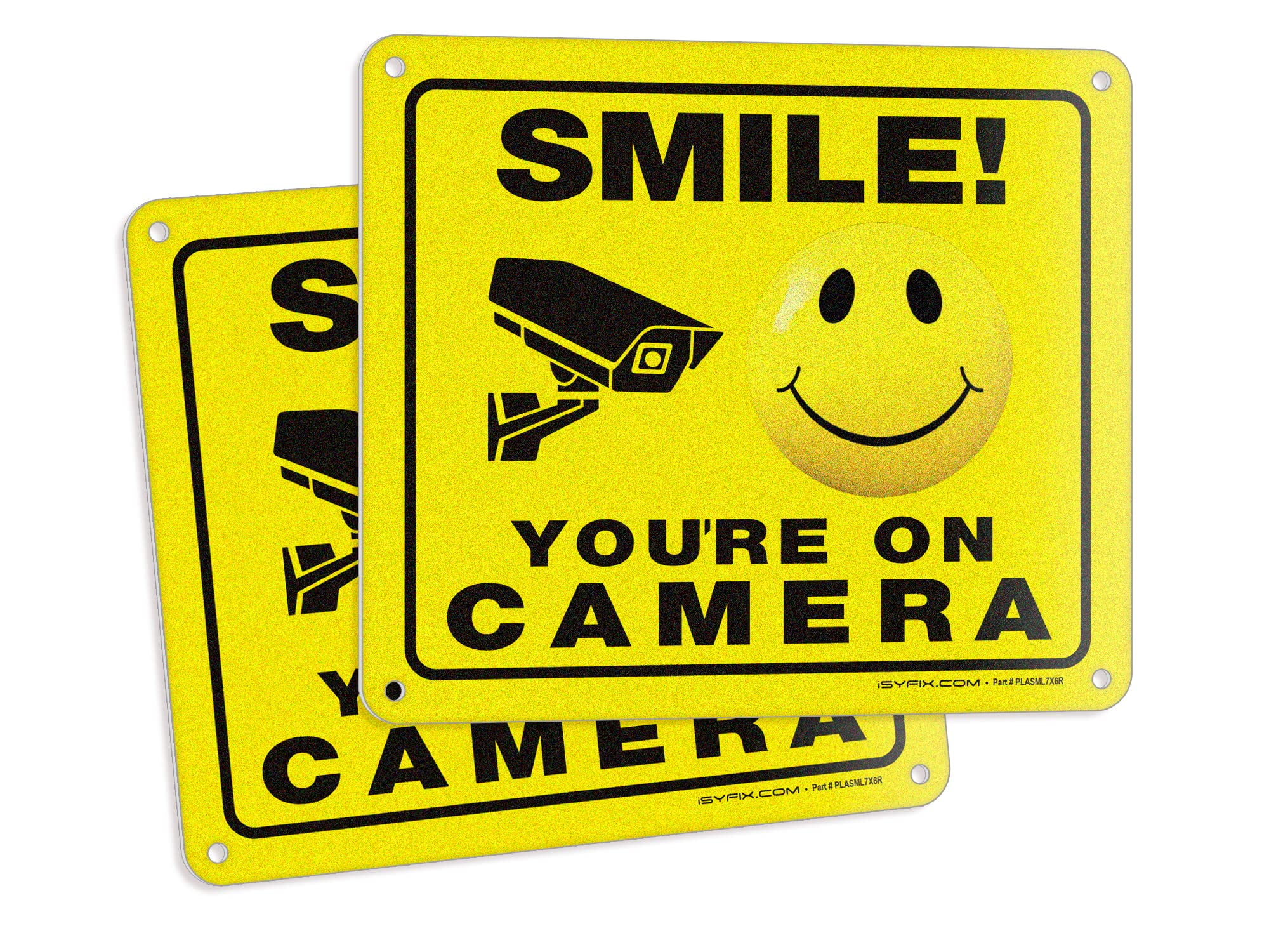 iSYFIX Smile You're on Camera Sign – 2 Pack Reflective 7x6 Inch – CCTV ...