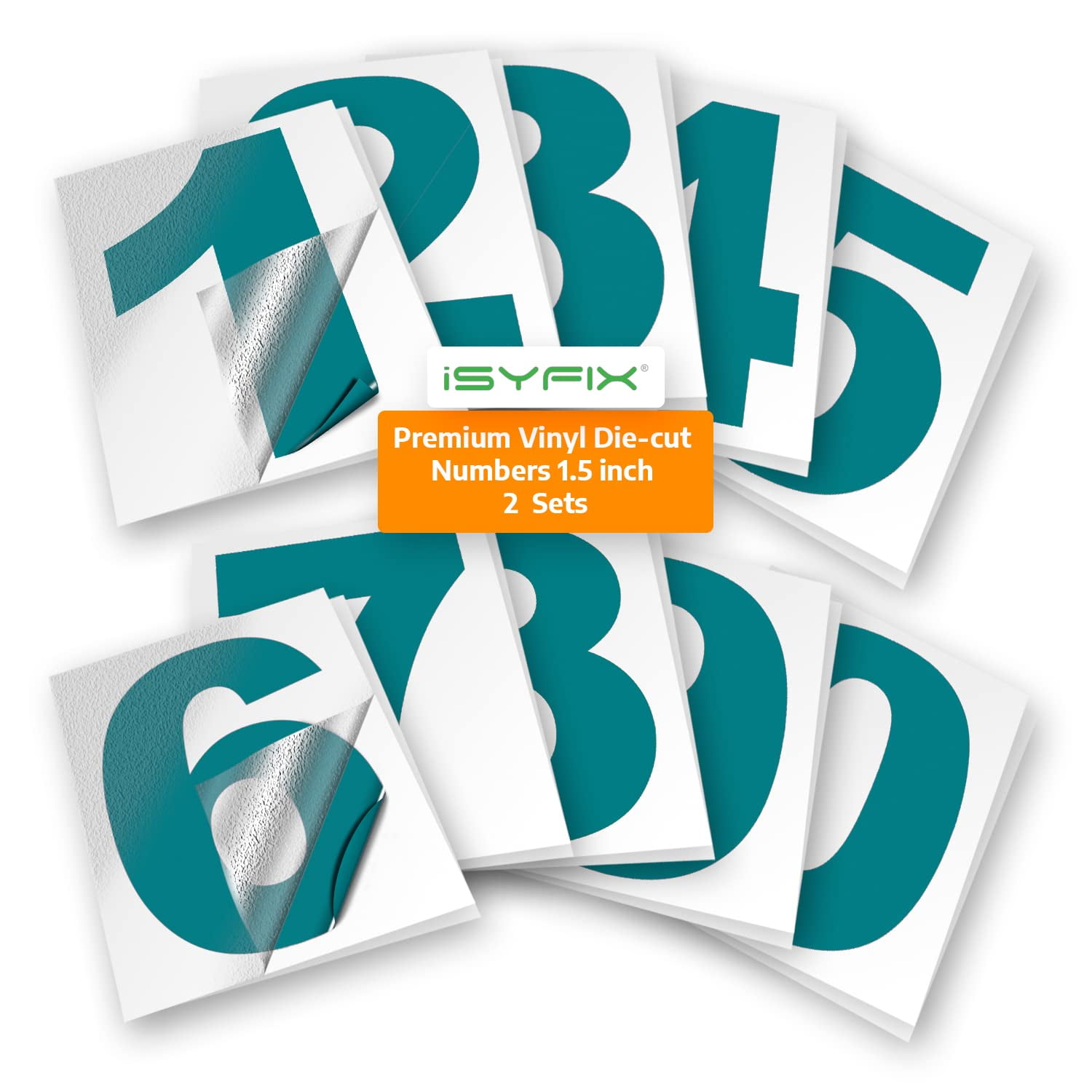 iSYFIX Turquoise Blue Vinyl Numbers Stickers - 1.5 Inch Self Adhesive 2 ...