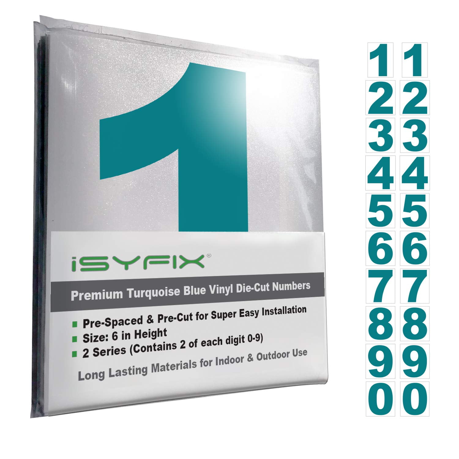 iSYFIX Turquoise Blue Vinyl Numbers Stickers – 6 Inch Self Adhesive (2 ...