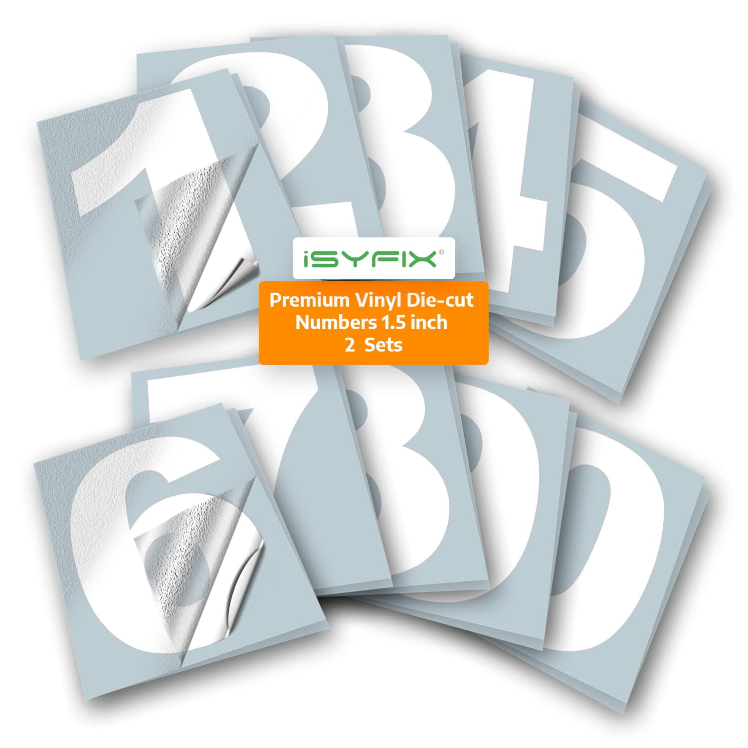 iSYFIX White Vinyl Numbers Stickers – 1.5 Inch (2 Sets) Self Adhesive ...