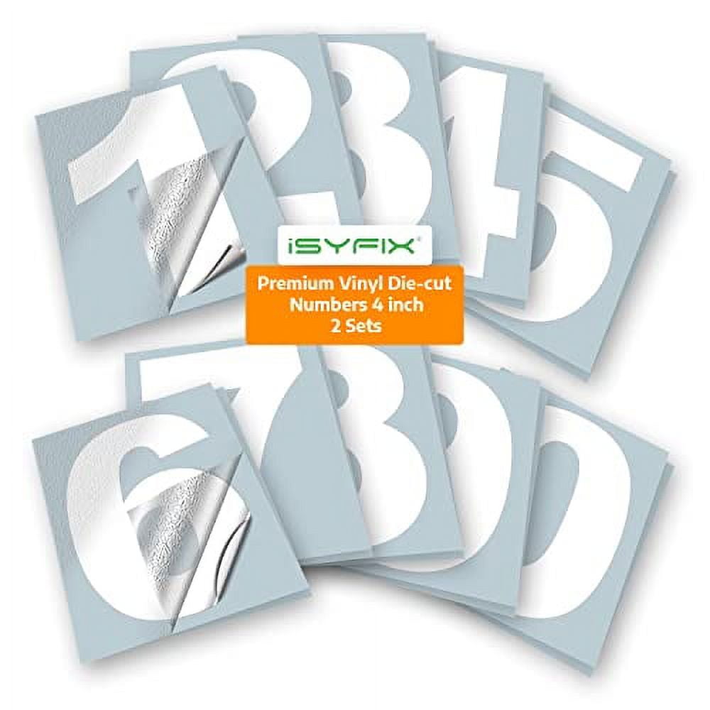 iSYFIX White Vinyl Numbers Stickers - 4 Inch Self Adhesive 2 Sets ...
