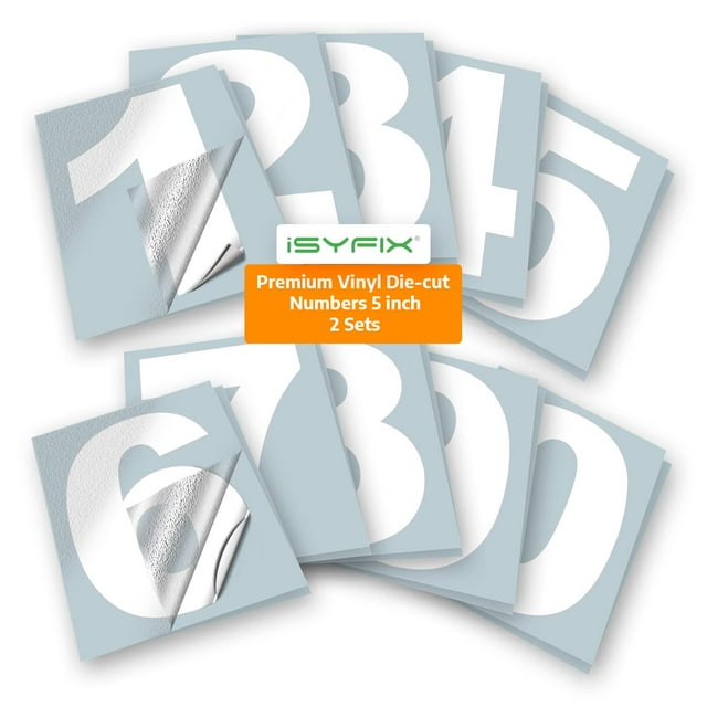 iSYFIX White Vinyl Numbers Stickers - Pre-Spaced, for Mailbox, Address ...