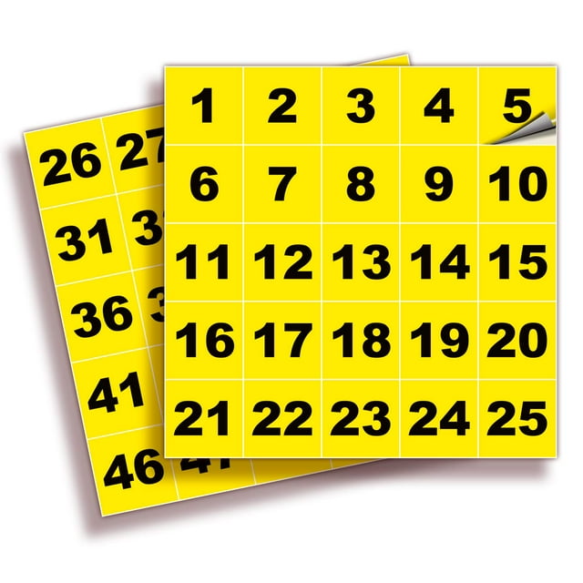 iSYFIX Yellow Consecutive Number Stickers – 1 to 50, 1.5-inch, 1 set – Vinyl Self Adhesive ...