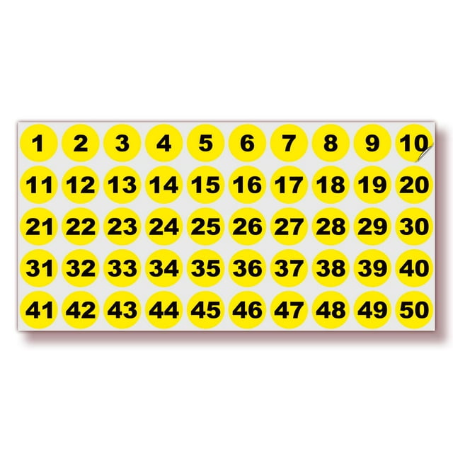 iSYFIX Yellow Consecutive Number Stickers – 1 to 50, 1-inch, 1 set – Vinyl Self Adhesive Premium ...