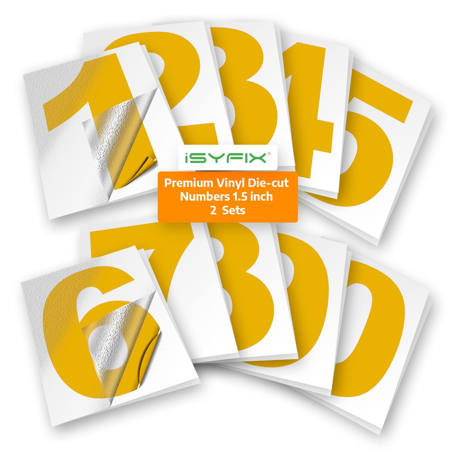 iSYFIX Yellow Vinyl Numbers Stickers - 1.5 Inch Self Adhesive (2 Sets ...