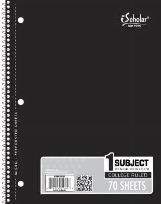 iScholar 1-Subject Wirebound Notebook, 70 Sheets, College Ruled, 10.5 x ...
