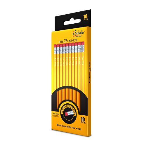 iScholar No. 2 Yellow Pencils with Erasers 1 pack of 10 Pencils Yellow ...