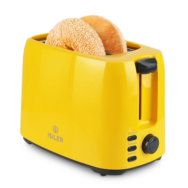 iSiLER 2 Slice Toaster Extra-Wide Slots Yellow Toaster with Defrost and ...