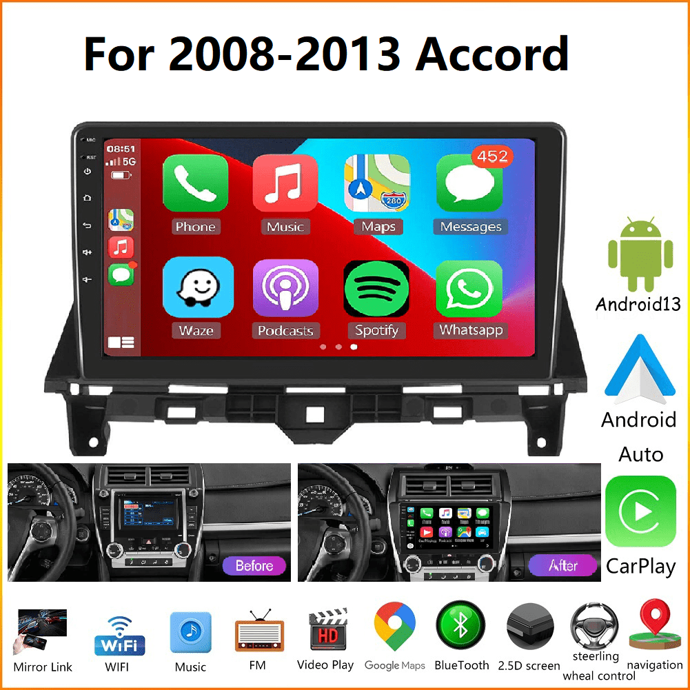 iSpchen Touch Screen Car Radio Stereo for 2008-2013 Accord VIII, Android 13 10 inch Car ...