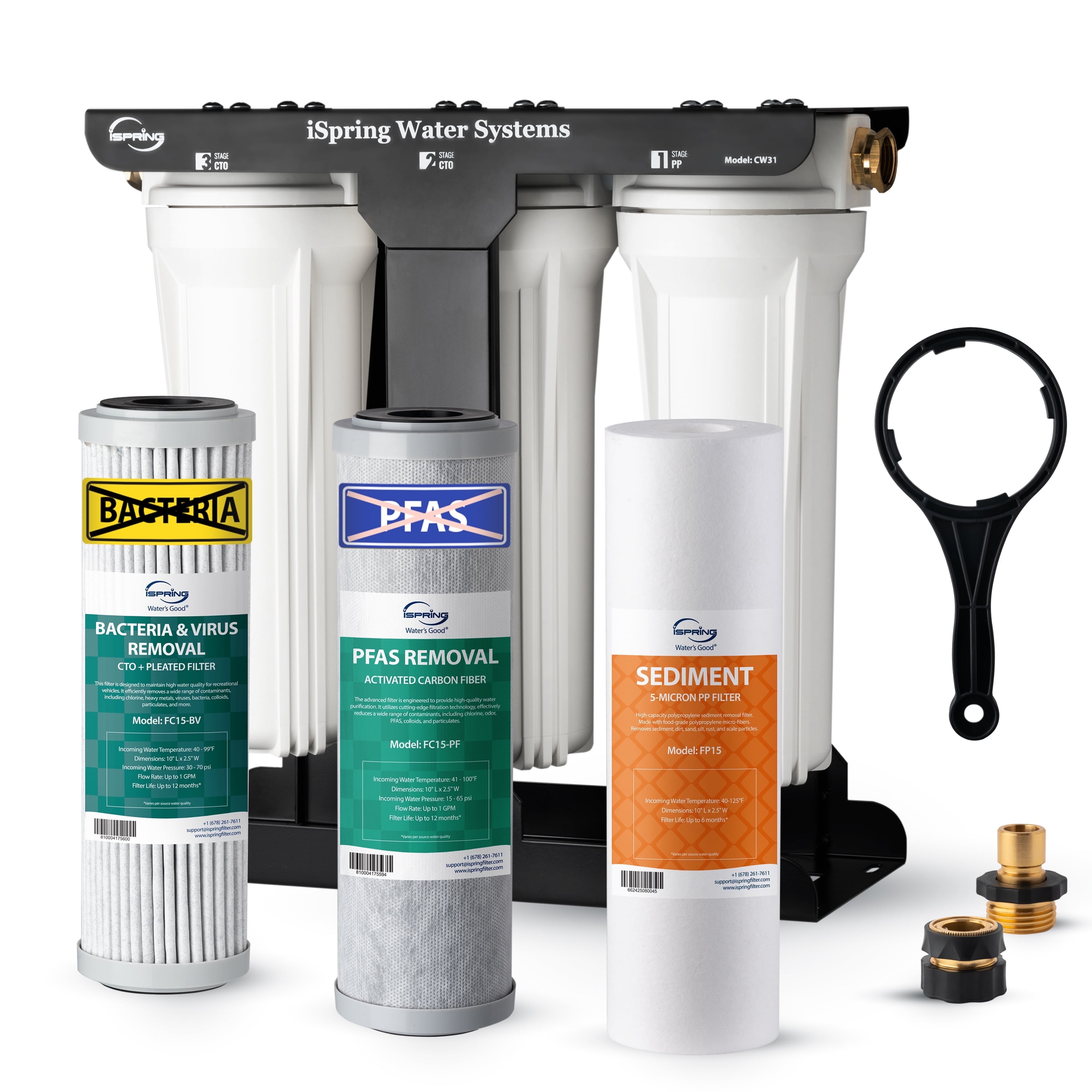 iSpring CW31-PFBV 3-Stage RV Water Filtration System for Campers ...