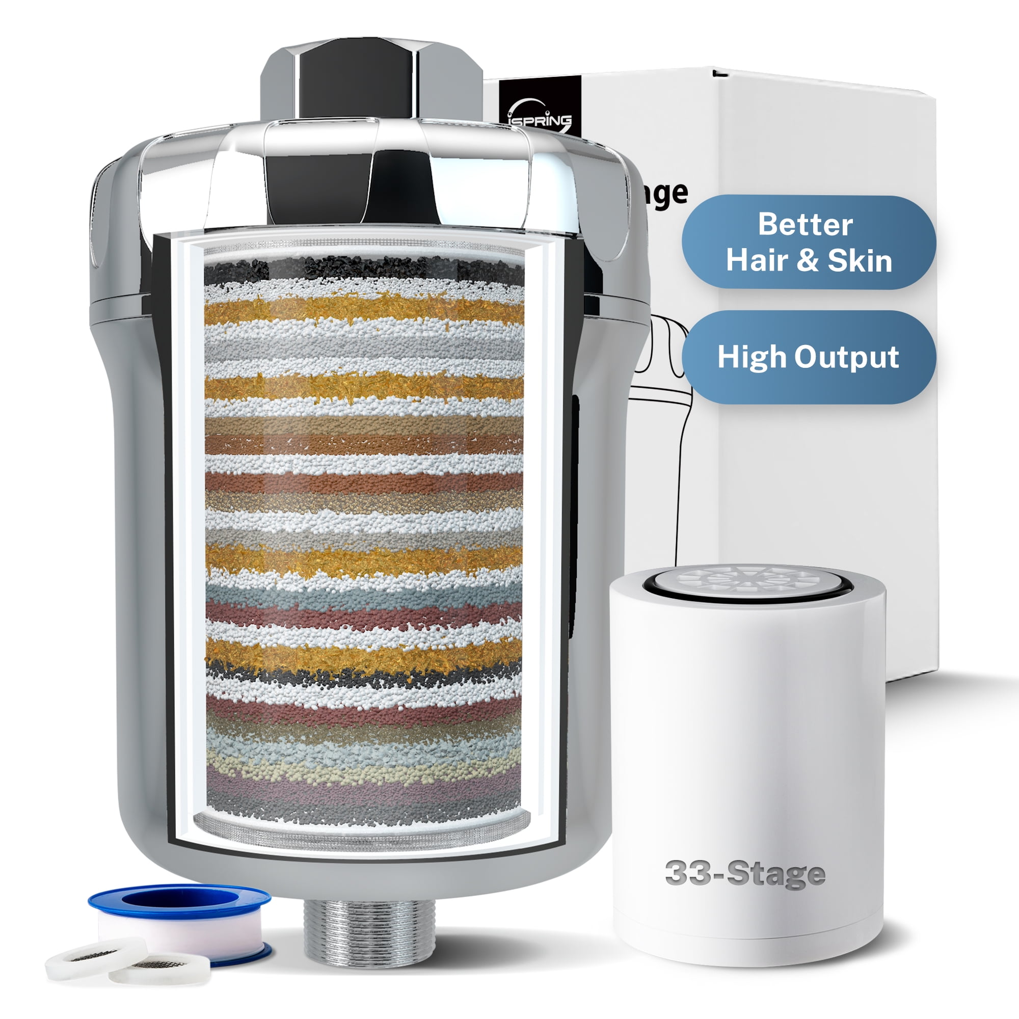 iSpring SF1S 15-Stage Universal Shower Filter, High Output, Replaceable ...