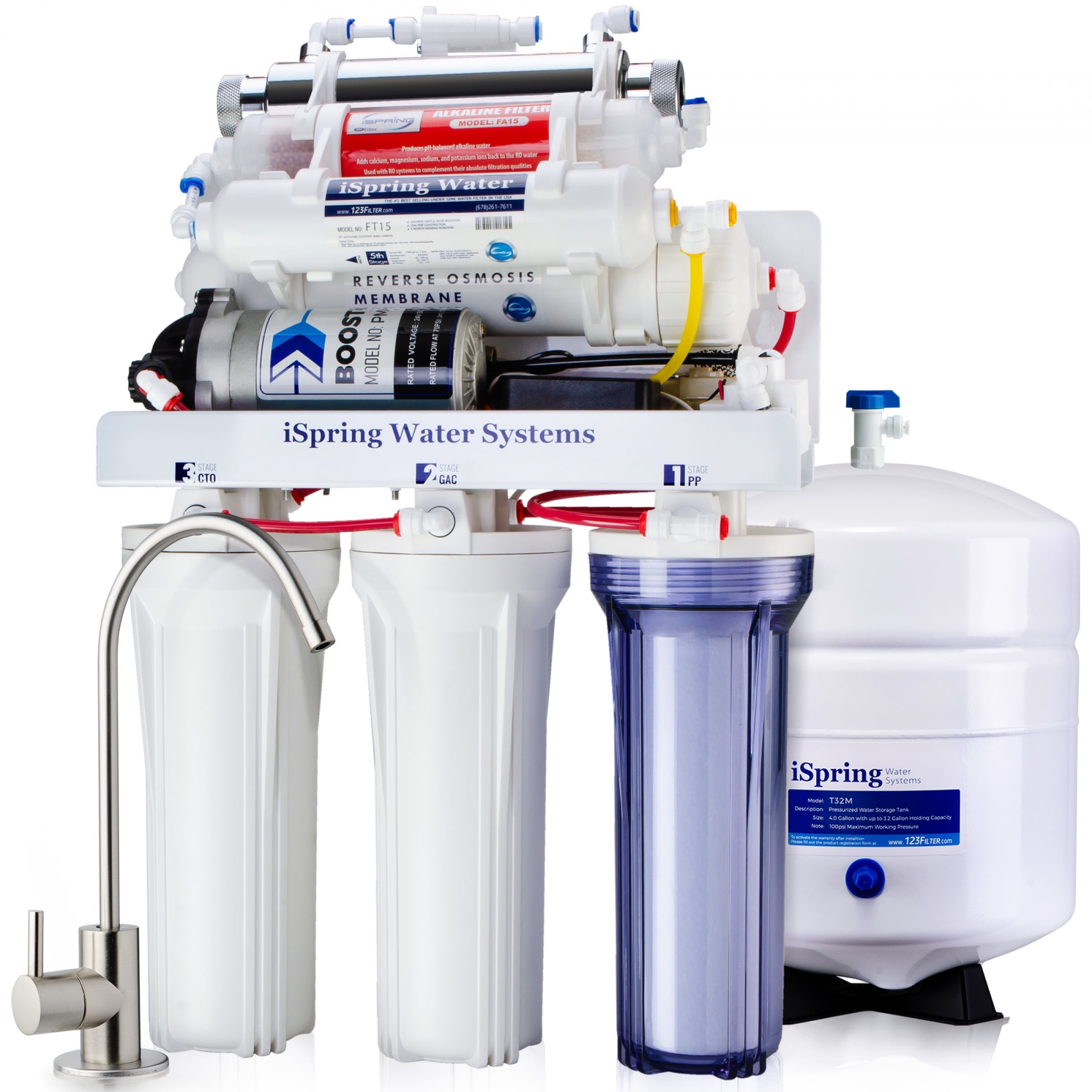 iSpring RCC1UP-AK 100GPD Under Sink 7-Stage Reverse Osmosis RO Drinking ...