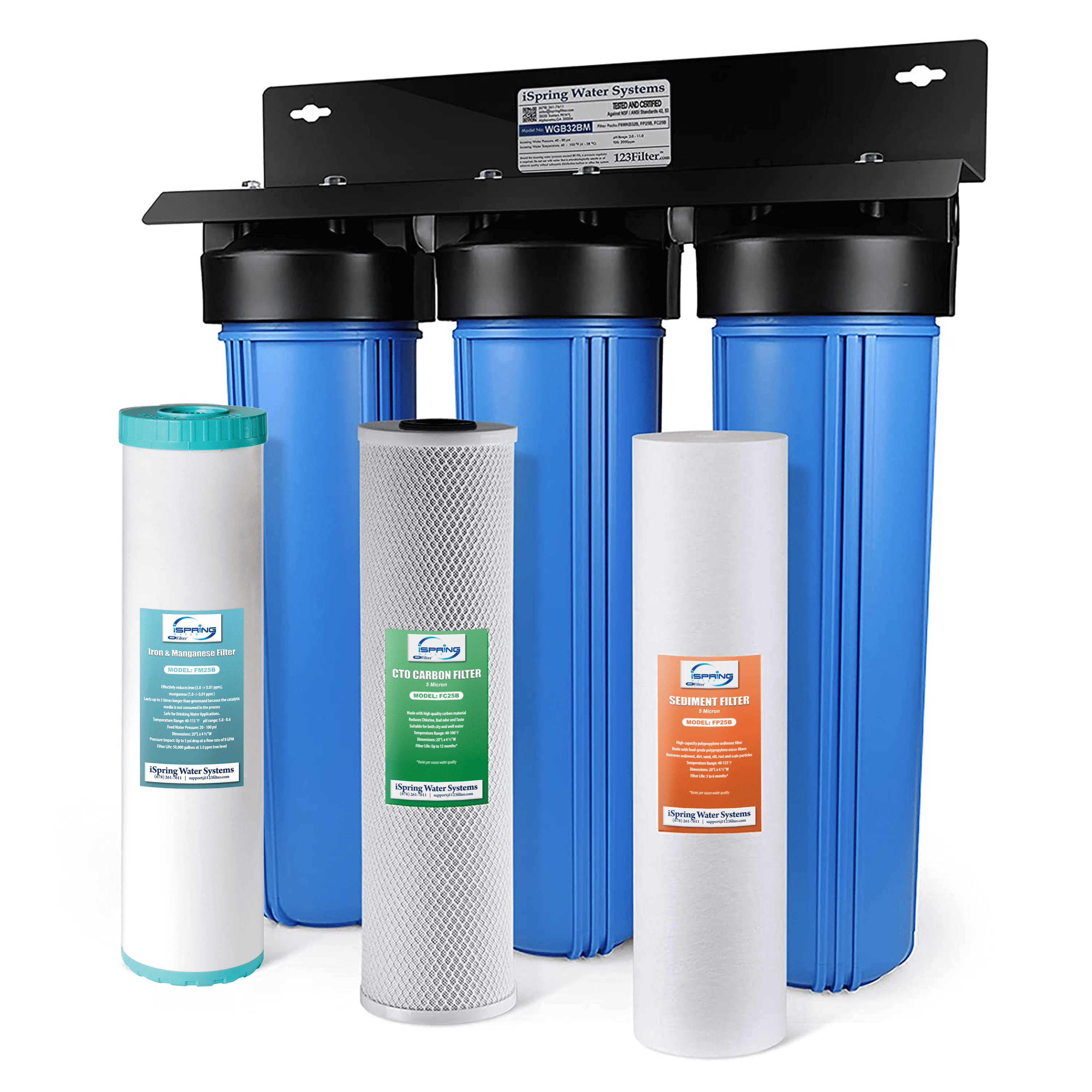 iSpring Home Well Water Filtration System with 3-Stage Iron Filter ...