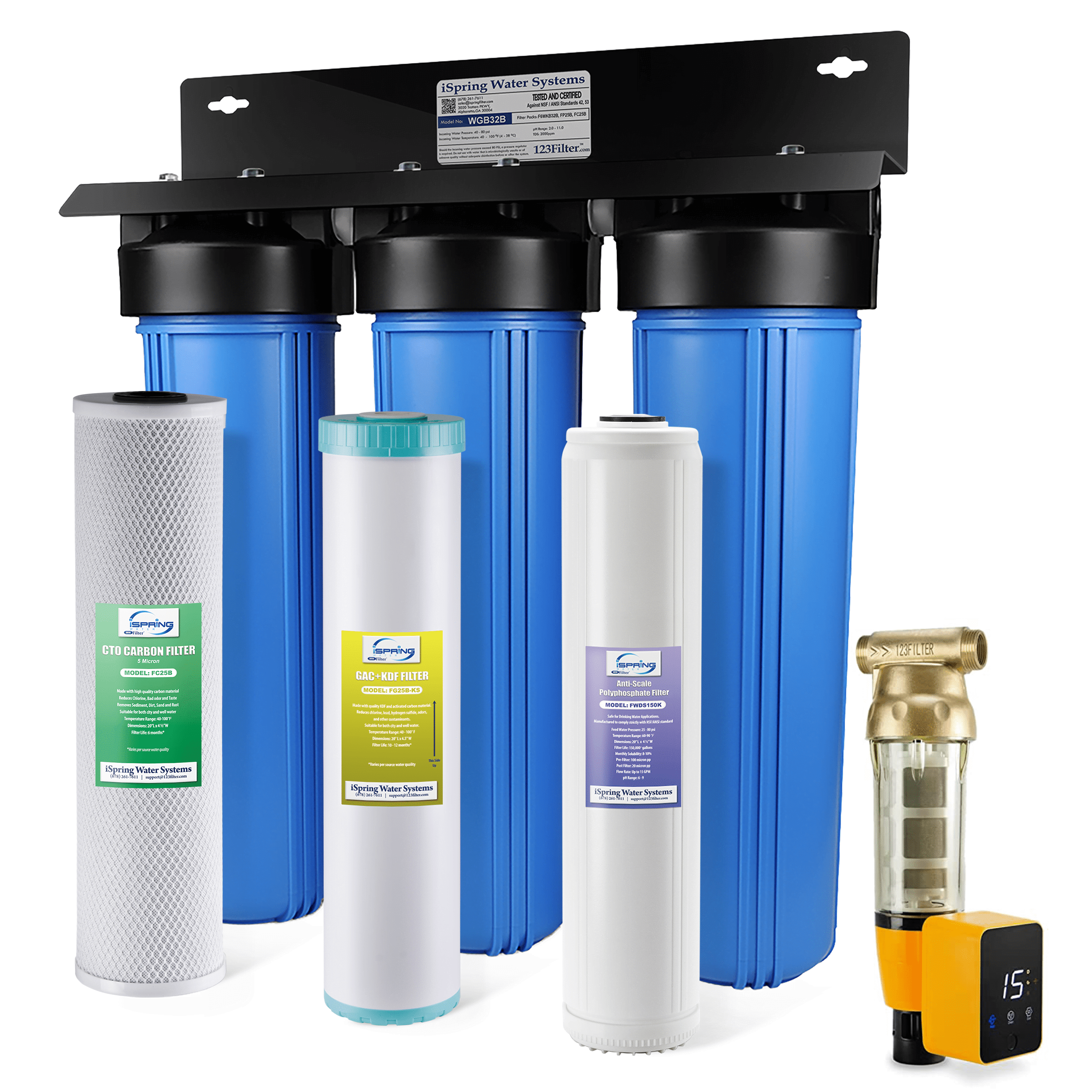 iSpring Whole House Water Filter System w/Auto-Flushing Spin Down ...
