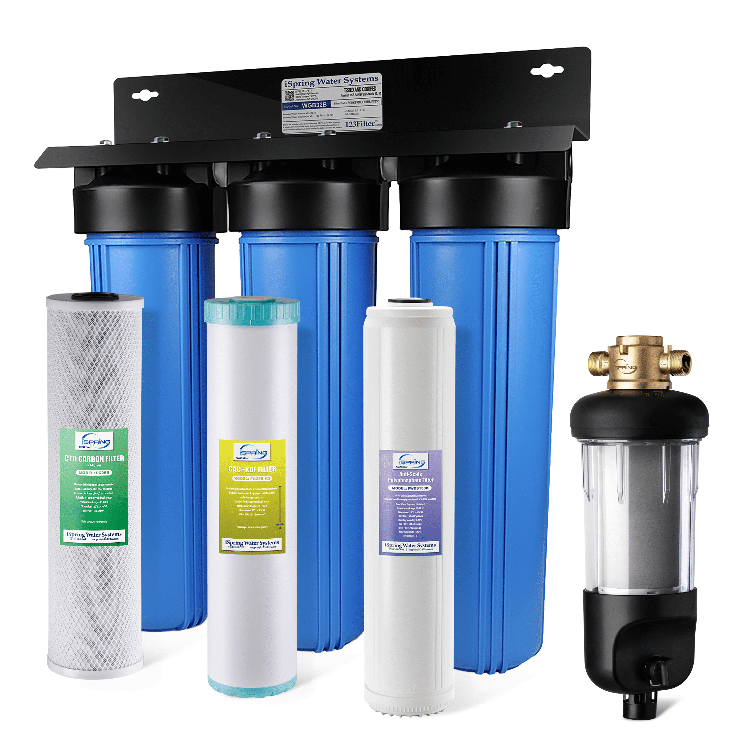 iSpring Whole House Water Filter System w/Jumbo-Sized Spin Down ...