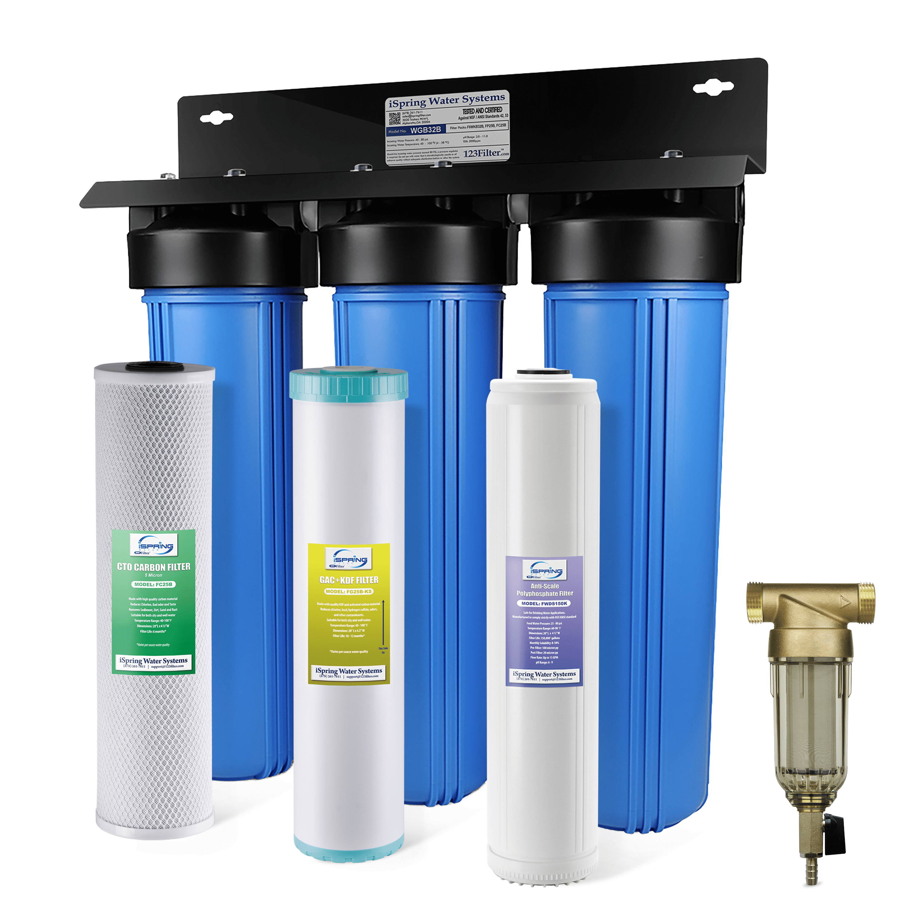 iSpring Whole House Water Filter System w/Spin Down Sediment Filter ...