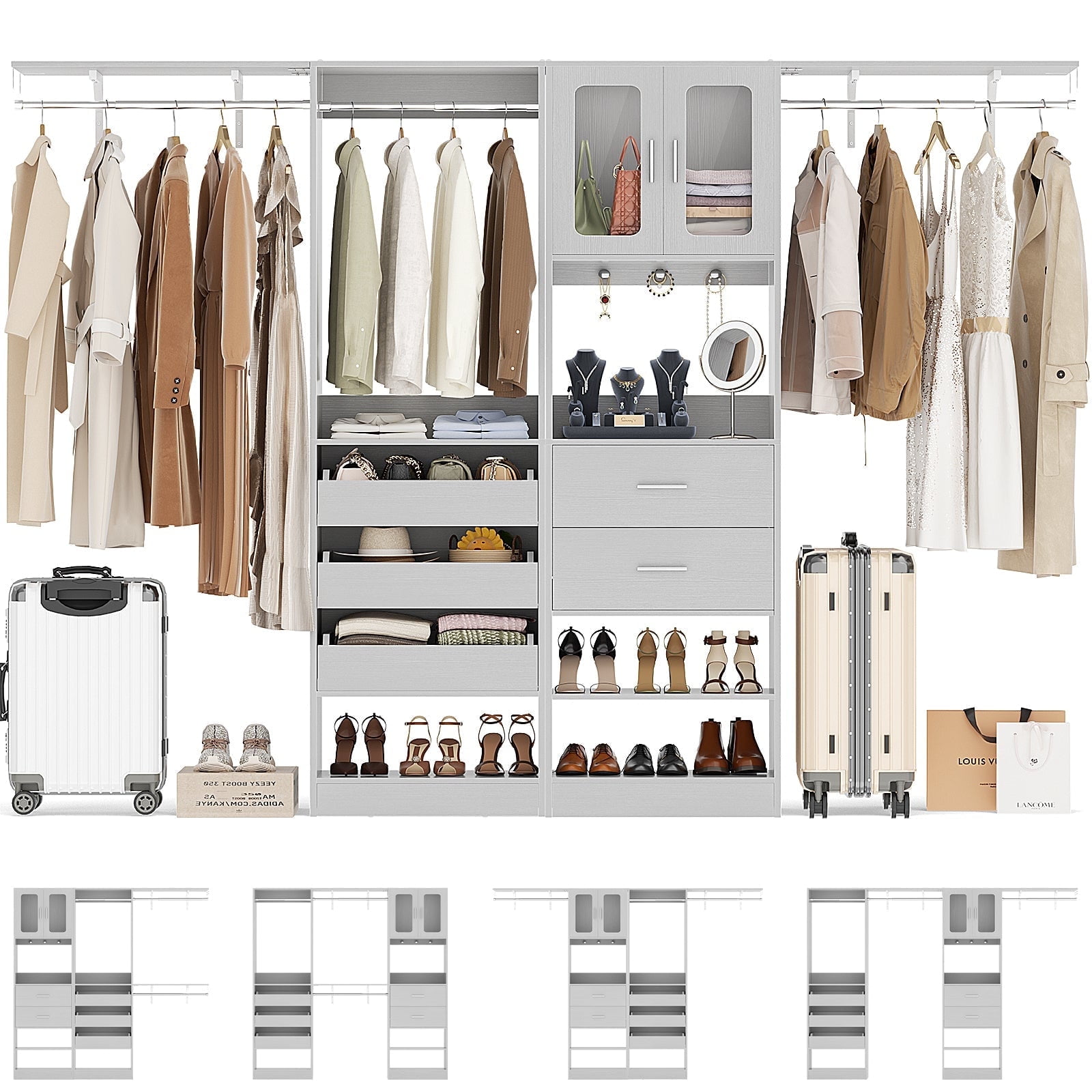 iSunirm 120'' Closet System 2-Piece, 10FT Walk-in Closet System with 5 ...