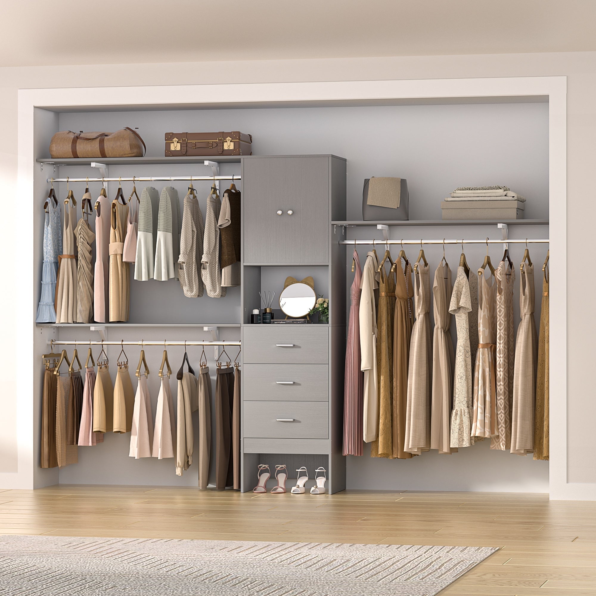 iSunirm 120" Large Closet System with Drawers and Doors, 10FT Heavy ...